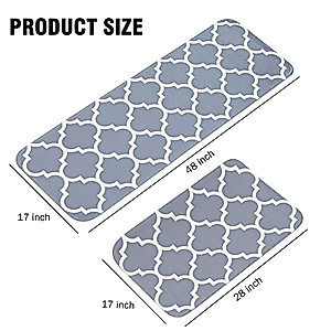 MAYHMYO 2 Piece Kitchen Rug Set Non-Slip Grey Kitchen Rugs and Mats Non Slip Washable, Soft Kitchen Rug Set for Kitchen Dining Room, Floor Home, Office, Sink, Laundry, 17"X48"+17"X28"