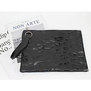 Van Caro PU Leather Wristlet Clutch Wallet Purses Oversized Leopard Print Evening Handbag for Women,Black