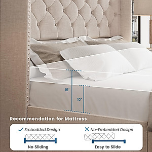 BRELTAM Queen Size Bed Frame with Storage Drawers and Wingback Headboard, Linen Upholstered Platform Bed Frame Tufted Beds with Wood Slats, No Box Spring Needed, Beige