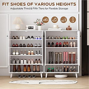 Wanttii Shoe Cabinet, Large Shoe Storage Cabinet with Doors, Shoe Rack Organizer with Storage for Entryway, Hallway, Living Room (White Doors)