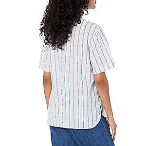 Tommy Hilfiger Women's Woven Baseball Button Up Striped Shirt, Sky Captain, Large