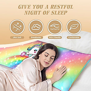 Rainbow Unicorn body pillowcase for Boys Girls Unicorn Cartoon Long Pillow Case Protector with Zipper Decorative Ultra Soft 20"x54"