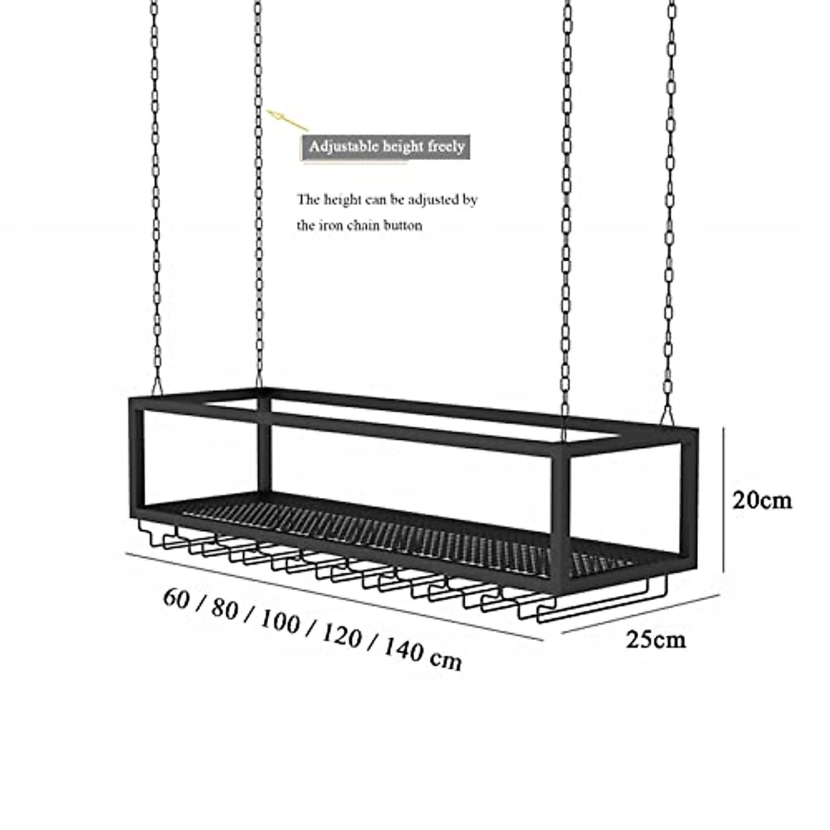 Black Ceiling Hanging Wine Rack ，Home Bar Iron Wine Bottle Storage Holder Kitchen Wall Mounted Stemware Glasses Metal Shelf Floating Organizer Shelves (Size : 100x25x20cm)