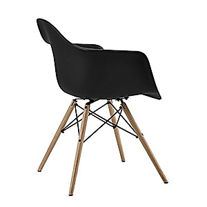 DHP C013701 Mid Century Modern Chair with Molded Arms and Wood Legs, Black