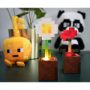 Minecraft Daisy and Poppy Flower Pot Mood Lights, Set of 2 | Nightstand Table Lamp with LED Light for Bedroom, Desk, Living Room | Home Decor Room Essentials | Video Game Gifts And Collectibles