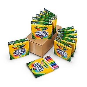 Crayola Ultra Clean Washable Markers (12 Pack), Bulk Markers for Kids, 10 Broad Line Markers, Back to School Classroom Supplies for Kids, Ages 4+