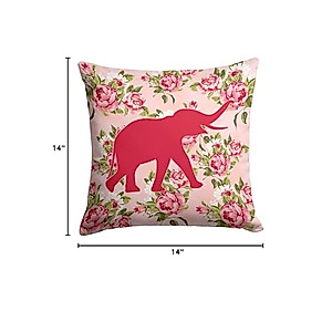 Caroline's Treasures BB1011-RS-PK-PW1414 Elephant Shabby Chic Pink Roses Fabric Decorative Pillow, Pink Machine Washable, Indoor Outdoor Decorative Pillow for Couch, Bed or Patio, 14Hx14W