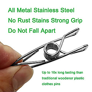 QingLHC Clothes Pegs Metal, Clothes Pins and Hooks Stainless Steel for Home Office Baby Kitchen Travel, Silver, LHC027
