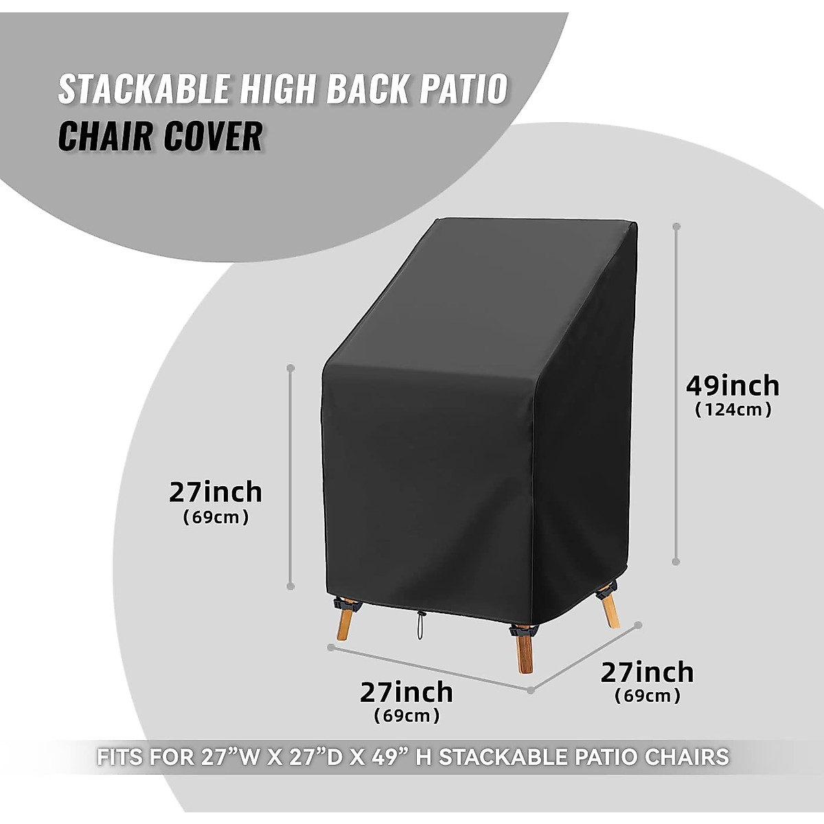 Stackable Patio Chair Covers, High Back Outdoor Chair Cover 27x27x49" Lawn Patio Furniture Covers Fits for 4-6 Stackable Dining Chairs