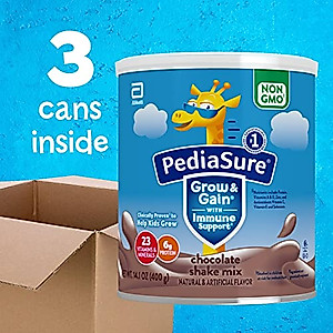 PediaSure Grow & Gain with Immune Support Shake Mix Powder,Kids Shake,23 Vitamins and Minerals,6g Protein,Helps Kids Catch Up On Growth,Non-GMO,Gluten-No,Chocolate,14.1-oz Can,3 Cans—24 Servings