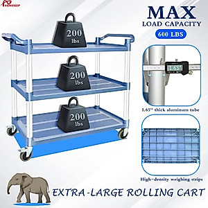 AQNIEGEP Utility Cart carts with Wheels Food Cart 3 Tier Commercial Restaurant Kitchen Heavy Duty Large Rolling Service Cart, Lockable Wheels, Rubber Hammer,Dark Gray