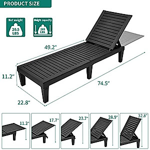 YITAHOME Chaise Outdoor Lounge Chairs with Adjustable Backrest, Multi-Functional Patio Loungers Easy Assembly & Lightweight, Waterproof Poolside Chaise Lounge with 265lbs Capacity - Black