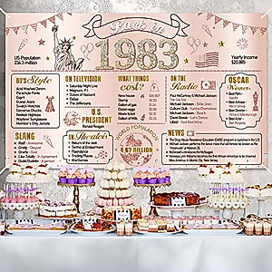 Large 40th Birthday Banner Backdrop Decoration for Women, Rose Gold Back in 1983 Happy 40th Birthday Background Sign Party Supplies, Pink Happy 40 Years Old Birthday Photo Props for Indoor Outdoor