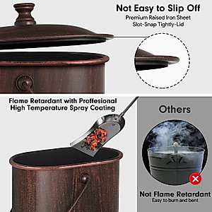 AMAGABELI GARDEN & HOME Ash Bucket with Lid Outdoor and Indoor Coal Bucket for Fireplace Medium Fire Bucket Metal Ash Can for Grill Charcoal Bucket Essential Tools for Indoor Fireplace Fire Pit Bronze