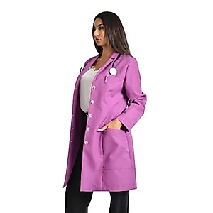 VESTE Destiny Colored Women Lab Coat - 5 Pockets 38" Long Laboratory Coat - Female Medical & Science Labcoats 12 Colors in S,M,L with Adjustable Sleeve (Purple, Small)