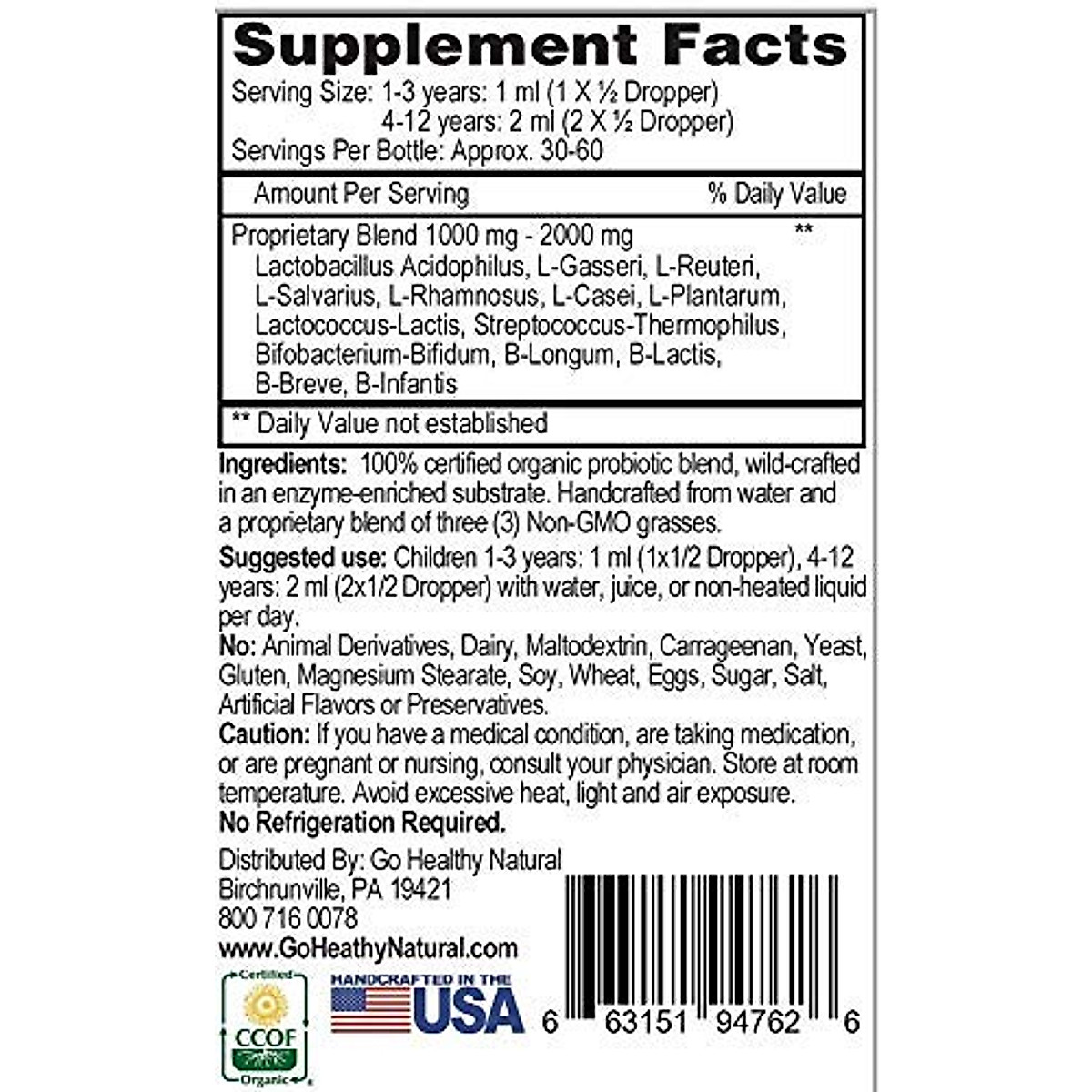 Probiotics for Infants, Toddlers & Kids - Vegan, Vegetarian, Non-GMO, Gluten Free, USDA Organic, w/Acidophilus Unflavored Drops 30-60 Servings