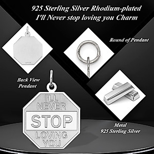 Auriga Fine Jewelry 925 Sterling Silver I'll Never Stop Loving You Pendant for Women (L- 1.11 Inch, W- 0.83 Inch)
