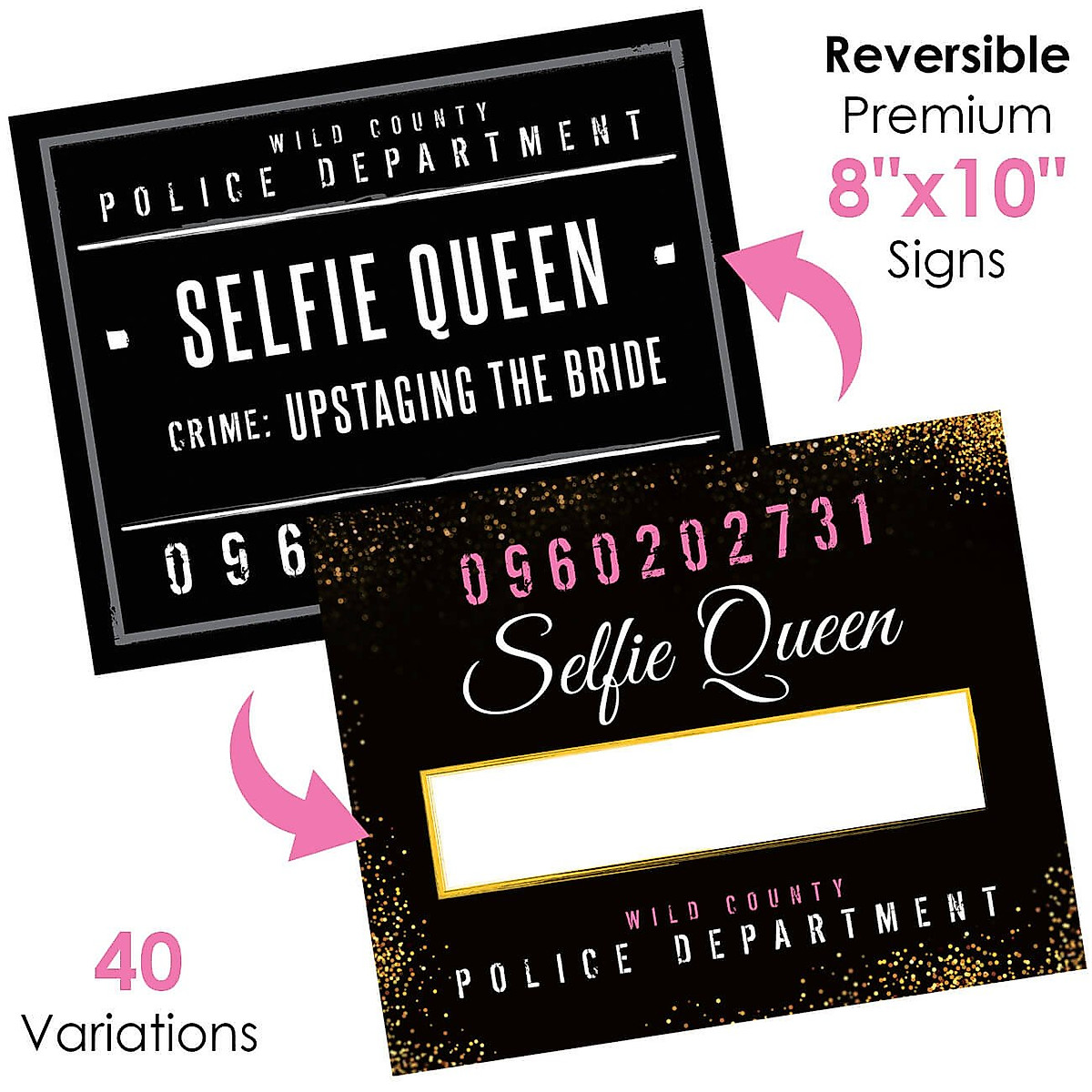 Bachelorette Party Mugshot Signs - Girls Night Out, Birthday, Wedding & Bachelorette Party Supplies Decorations - 21 Reversible Photo Booth Prop Signs - 42 Variations