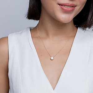 Angara Bezel-Set Round Opal Solitaire Pendant Necklace for Women in 14K White Gold (Grade-AAAA | Size-8mm) October Birthstone | Jewelry Gift for Women | Birthday | Wedding | Anniversary