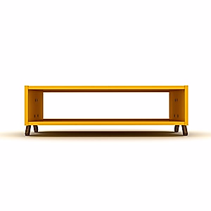 HT Design Kipp Cross Legs Wooden Frame Rectengular Coffee Table for Living Rooms with Interior Shelving, Walnut/Yellow