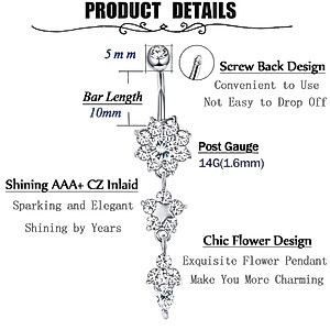 LOLIAS 7 Pcs 14G Dangle Belly Button Rings for Women 316L Surgical Steel Curved Navel Barbell Body Jewelry Piercing,S