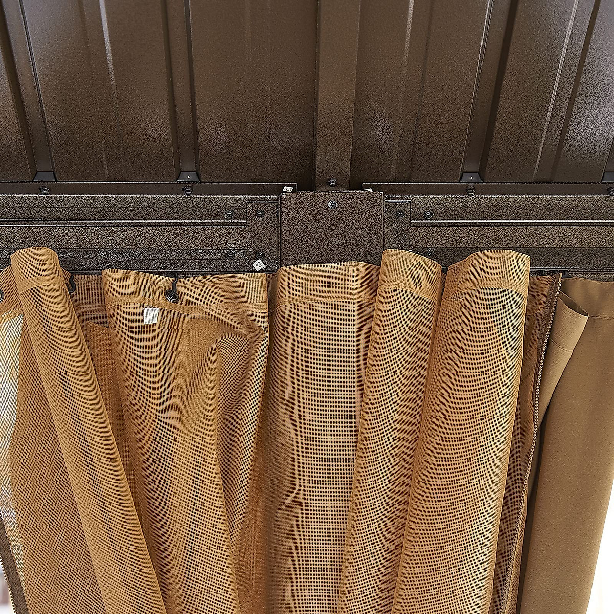 12’x 20’ Heavy Sunshade Large Metal Patio Gazebo Canopy, Permanent Gazebo with Galvanized Steel Double Roof,with Curtains and Netting for Patio, Backyard and Lawn (Wood Grain Coated)