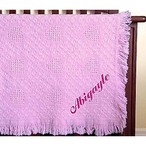 Custom Embroidered Monogrammed Pink Girl Cotton Woven Personalized Baby Blanket