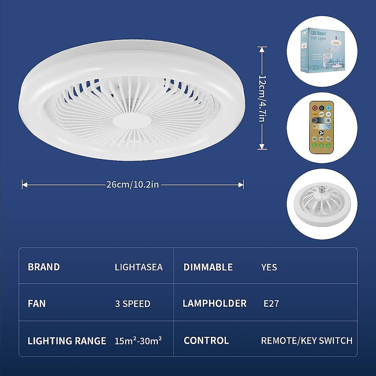 𝟮𝟬𝟮𝟯 𝗡𝗲𝘄 Ceiling Fans with Lights | Ceiling Fans with Lights and Remote Control E26 | Light Fixture Ceiling Fan Dimmable LED Reversible Blades Timing for Bedroom, Kitchen, Living Room