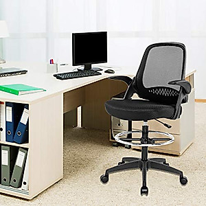 Ergonomic Mid Back Drafting Chair Mesh Computer Desk Tall Office Chair with Lumbar Support & Foot Ring Height Adjustable Rolling Swivel Drafting Stool Task Work Executive Chair for Standing Desk