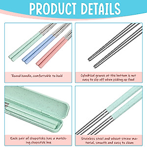 3 Pieces Portable Chopsticks with Case, Reusable Chopsticks Flatware Set, Metal Stainless Steel Travel Chop Sticks with Handle, Japanese Chinese Korean Chopsticks for Bento Box