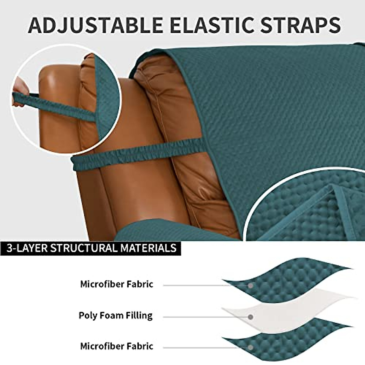 Easy-Going Recliner Loveseat Covers, Water Resistant Reversible 2 Seat Recliner Cover, Velvet Couch Cover, 2 Pieces Double Recliner Sofa Covers for Kids, Dogs, Pets (Recliner Loveseat, Peacock Blue)