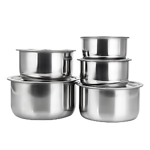 NUZAMAS 410 Stainless Steel Spice Jar Soup Pot Stock Pot Set with Lid 5 Pcs Food Container Kitchenware Home Stew Pot Cooking Tools Cookware Kitchen Accessories