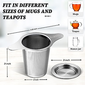Yoassi Extra Fine 18/8 Stainless Steel Tea Infuser Mesh Strainer with Large Capacity & Perfect Size Double Handles for Hanging on Teapots, Mugs, Cups to Steep Loose Leaf Tea and Coffee