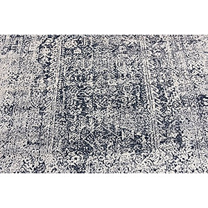 Unique Loom Chateau Collection Traditional, Vintage, Textured, Medallion, Distressed, Victorian Area Rug, 5 ft x 8 ft, Navy Blue/Beige