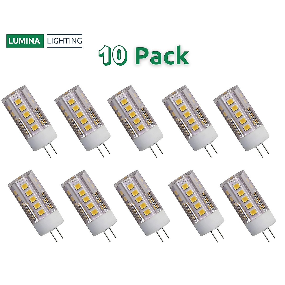 Lumina Lighting® G4 3W LED Bulb (10 Pack) 3W Bi-Pin LED Light Bulb Landscape Light Bulb, NonDimmable, Shatterproof, Dustproof - AC/DC 12 Volt 3000K Warm White, 270 Lumens | G4 3W LED