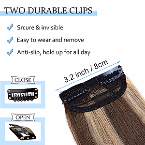 SEGO 2 Pcs Short Hair Extensions Clip in Human Hair 6 Inch 20g Hairpiece Human Hair Toppers for Women With Thinning Hair Adding Hair Volume -#4P27 Medium Brown&Dark Blonde