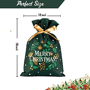 OYATON Christmas Drawstring Gift Bags, Fabric Reusable Christmas Gift Wrap Bags Set of 6, Cloth Gift Bags with Ribbon Drawstring for Christmas Gifts, 12" L x 18" H