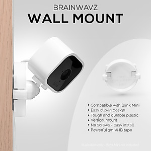 BRAINWAVZ [EOL] Wall Mount Holder for Blink Mini Camera, No Screws, Stick On with Strong 3M VHB Tape, Fast, No Screws, No Mess Install (2 Pack, White), Blink Bracket Stand [EOL]