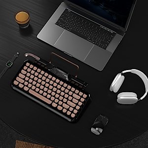fotorkit Rymek Classic Typewriter Style Mechanical Keyboard USB Wired& Bluetooth Wireless Keyboard with Tablet Stand and RGB Dynamic Backlit Windows Mac iOS Android Supported-knewkey