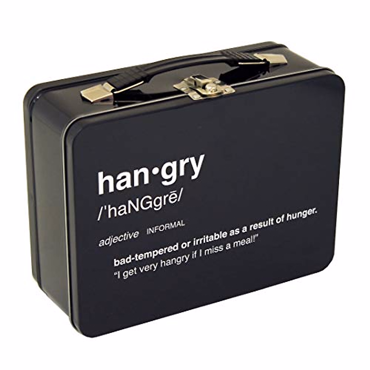 The Tin Box Company 354707-DS The Tin Box Novelty Large Tin Lunchbox, and White Featuring Han-Gry Art, Black XL