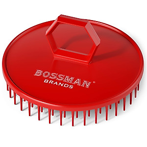 Bossman Scalp Massager and Shampoo Shower Brush - Head Scrubber - Beard Exfoliator - Hair and Beard Dandruff Control (Red)