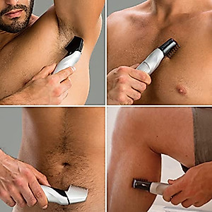 Panasonic Body Hair Trimmer for Men, Cordless Waterproof Design, V-Shaped Trimmer Head with 3 Comb Attachments for Gentle, Full Body Grooming, ER-GK60-S (Silver)
