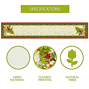 Linen Grinch Christmas Decorations Christmas Table Runner Merry Grinchmas Grinch Table Runner Tablecloth Christmas Xmas Winter Holiday Home Kitchen Dining Room Table Decorations 13x72 Inch