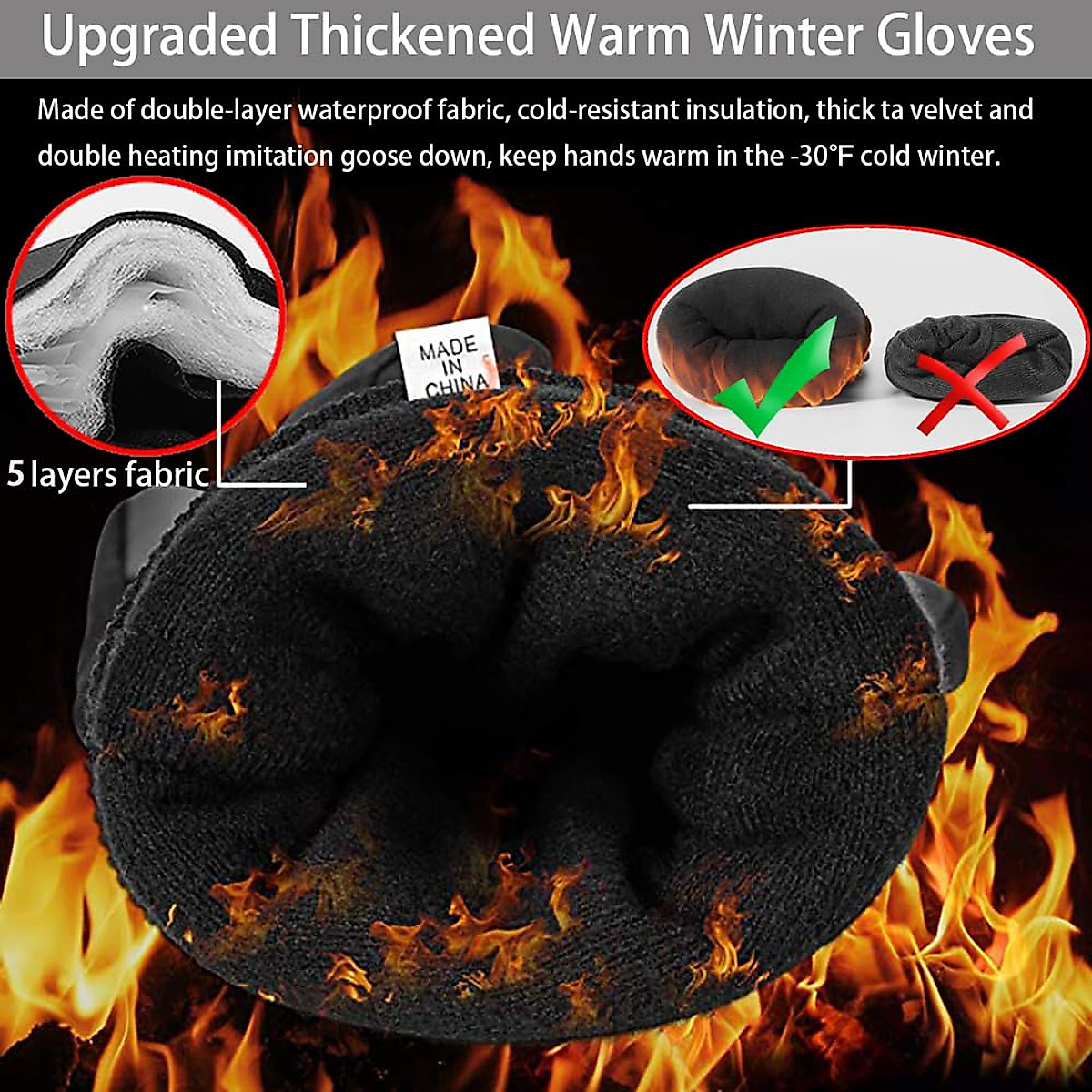 Y&R Direct Mens Winter Gloves -30℉Windproof Waterproof Touch Screen Gloves for Outdoor Work (Large)