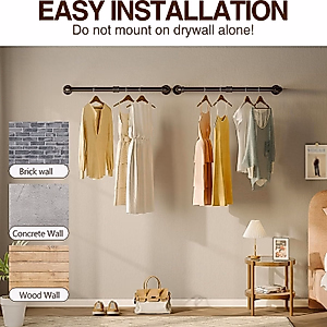 Clothes Rack, Industrial Pipe Wall Mounted Garment Rack, Heavy Duty Iron Pipe Clothing Garment Rail Multi-Purpose Detachable Hanging Clothes Shelf Hanging Rod ( Color : 2pcs , Size : L-49cm(19.3in) )