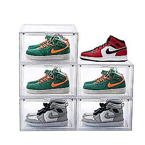 AOTENG STAR Storage Shoes Box Womens Mens Sneaker Box Plastic Foldable Stackable Shoe Container Clear Closet Shelf Shoe Organize -3 Pack