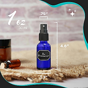 Nevlers 48 Pack Blue 1 Oz Glass Spray Bottle | The Blue Misting Glass Bottles Includes Sprayers, a Funnel & Brush with Bonus Labels to Easily Identify its Contents