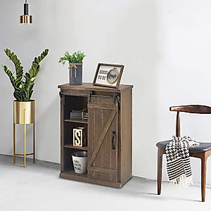 Bonnlo 32" H Rustic Solid Wood Storage Cabinet with Sliding Barn Doors Hardware and 2 Drawers, Farmhouse Buffet Entryway End Table Console Cabinet Vintage Furniture (No Need Assembly)