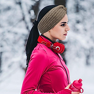 AOPRIE Knit Wide Headband for Winter 5 Pieces Women Ear Warmers Truban Headbands Thick headbands for Women Girls, Black Gray White Pink Brown