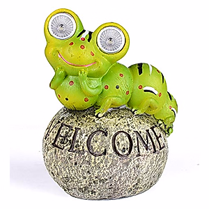Bo-Toys Solar Powered Caterpillar On A Welcome Stone Outdoor LED Garden Light Decor